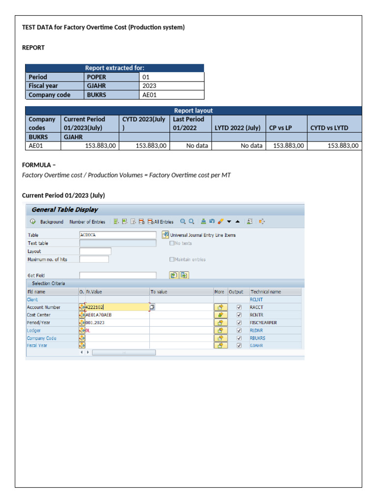 TEST DATA for Factory Overtime Cost (Production system) | PDF
