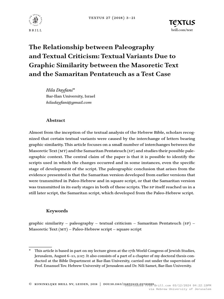 textus-article-Paleography and Textual Criticism | PDF