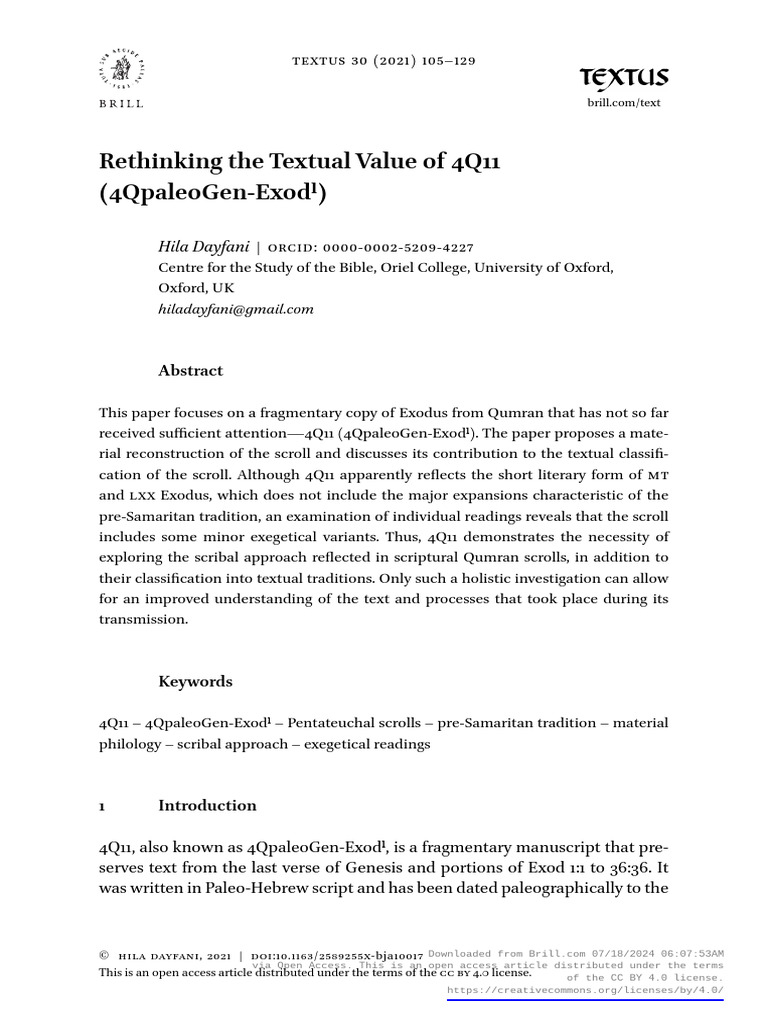 Textus 2021-4Q11 | PDF | Septuagint | Torah