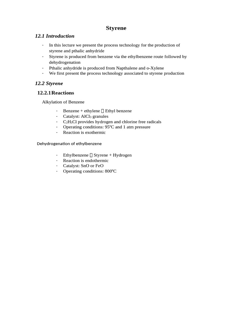 Styrene | PDF | Distillation | Benzene