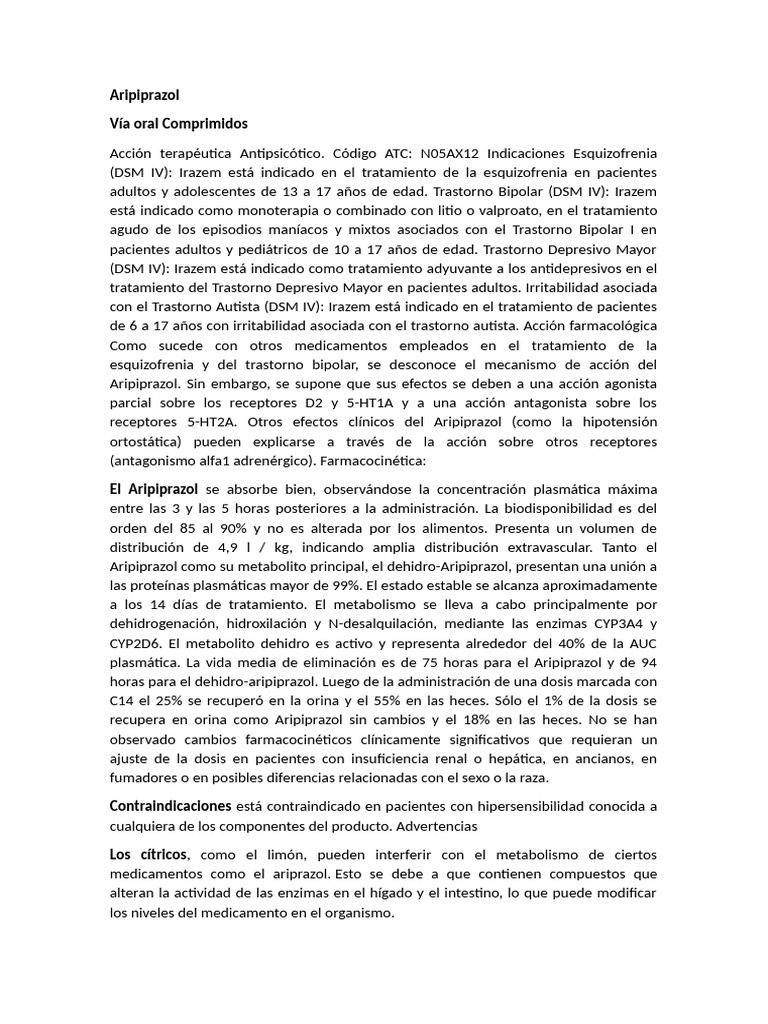 Aripiprazol: Usos y Efectos Clínicos | PDF | Medicamentos con receta ...