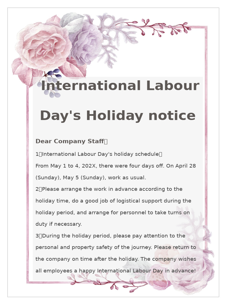 International Labour Day's Holiday Notice-WPS Office | PDF