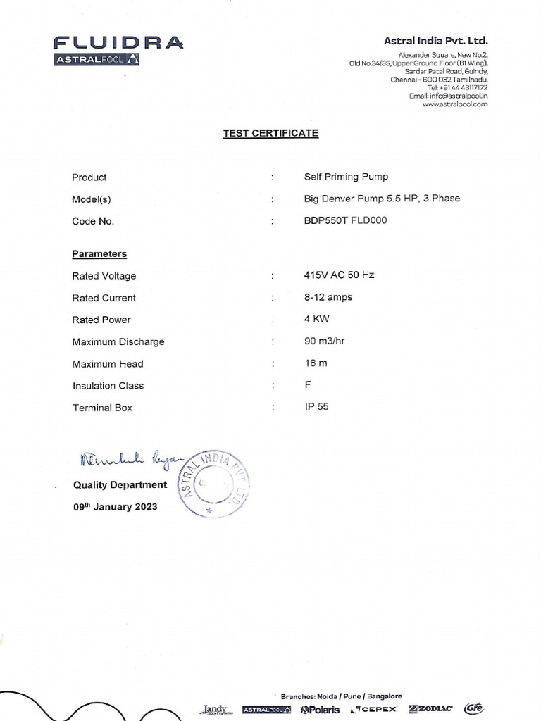 BDP550T Test Certificate | PDF