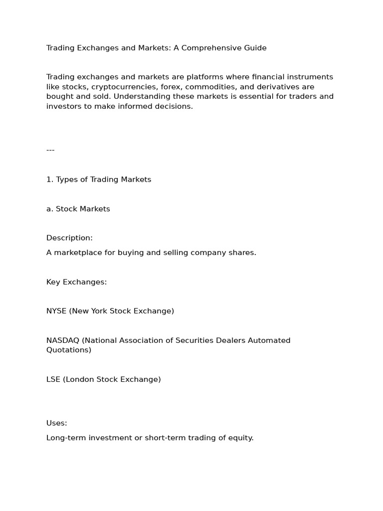 Trading Exchanges and Market Guide | PDF | Foreign Exchange Market ...