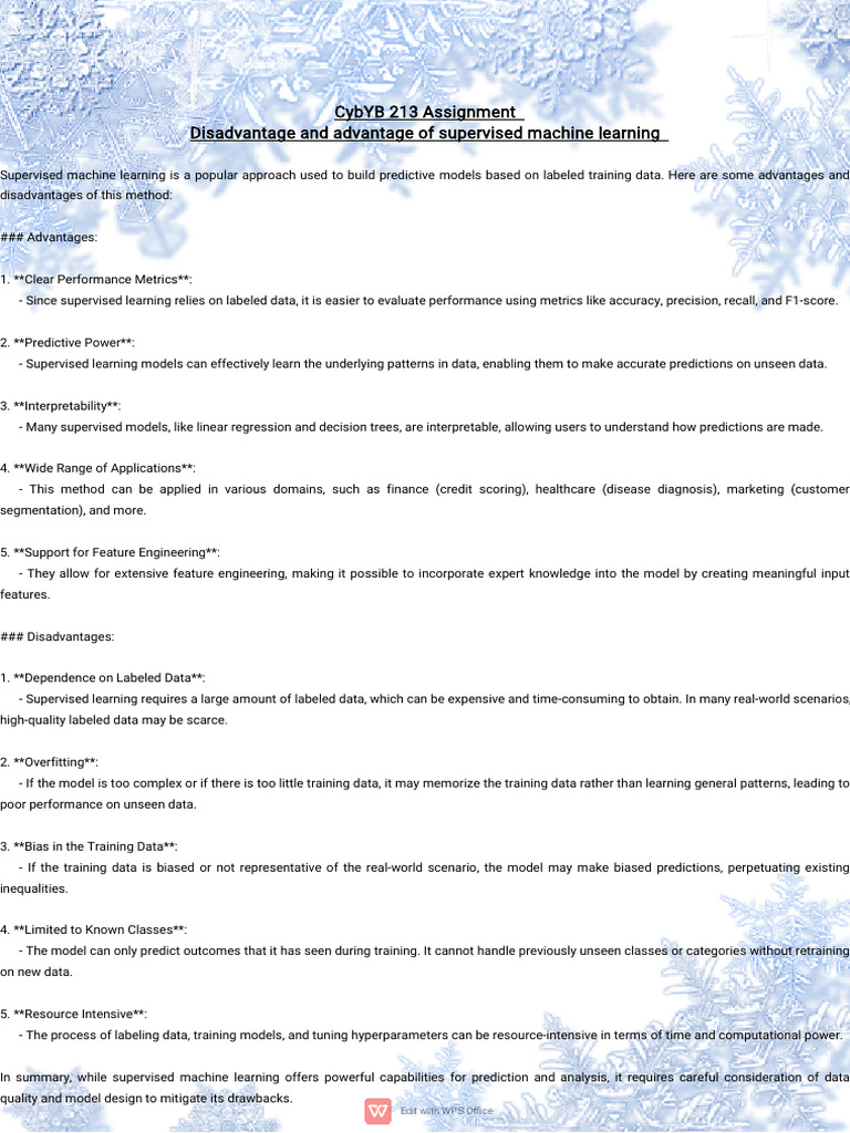 CYB 213 Assignment (Disadvantage and Advantage of Supervised Machine ...