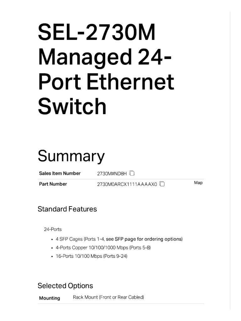 SEL-2730M Managed 24-Port Ethernet Switch Config For RFQ | PDF