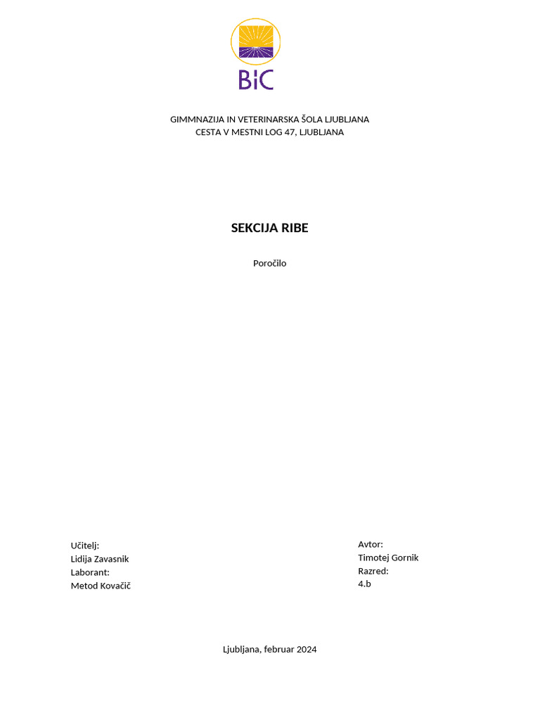 VZOREC POROCILA - Sekcija Ribe 1 | PDF