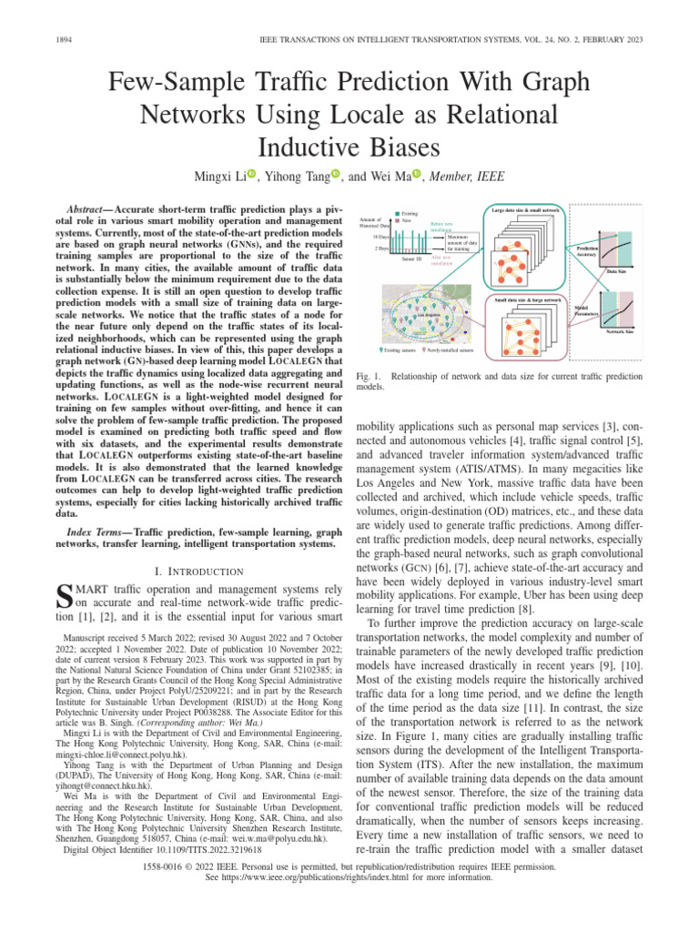 Few-Sample Traffic Prediction With Graph Networks Using Locale As Relational Inductive Biases ...