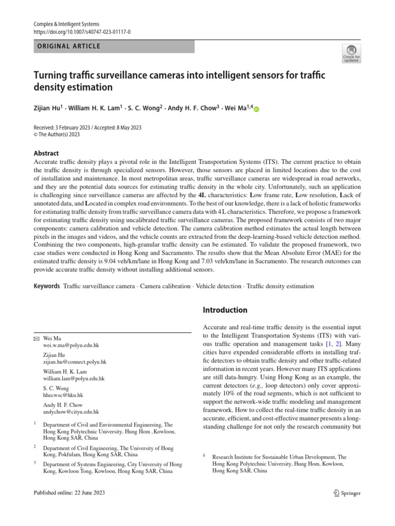 Turning Traffic Surveillance Cameras Into Intelligent Sensors For Traffic Density Estimation Pdf