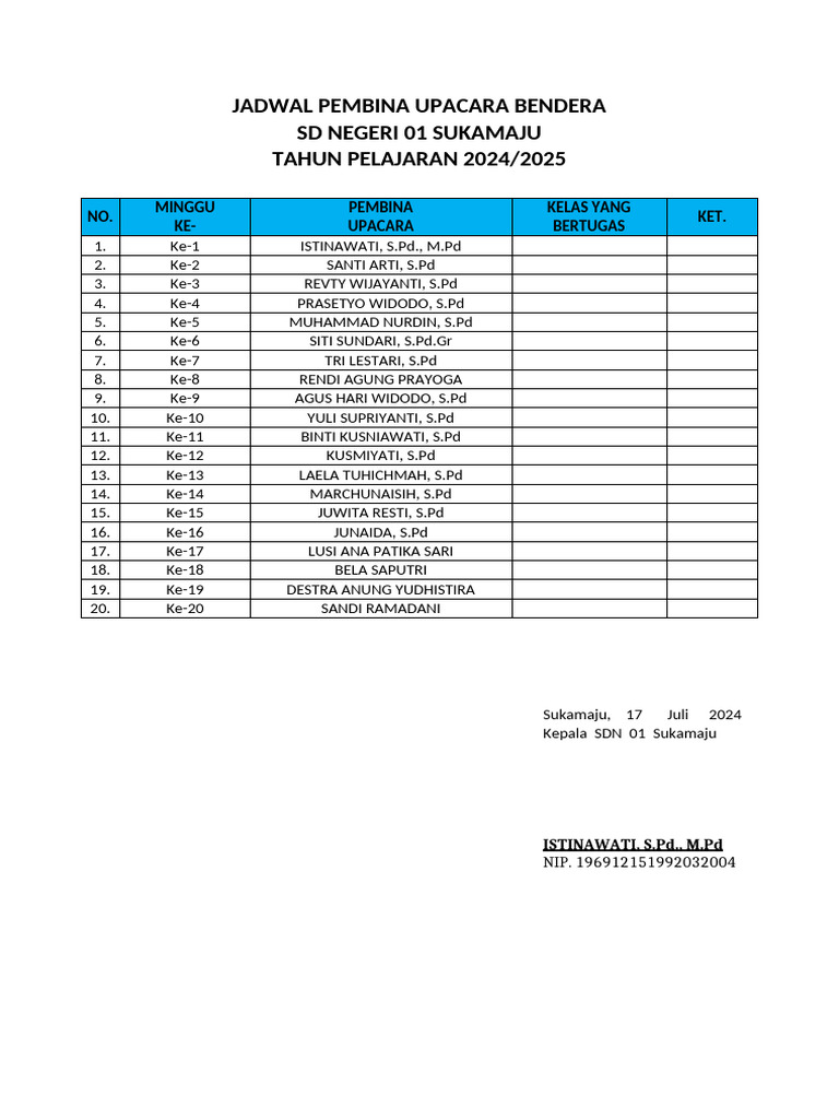 JADWAL PEMBINA UPACARA | PDF