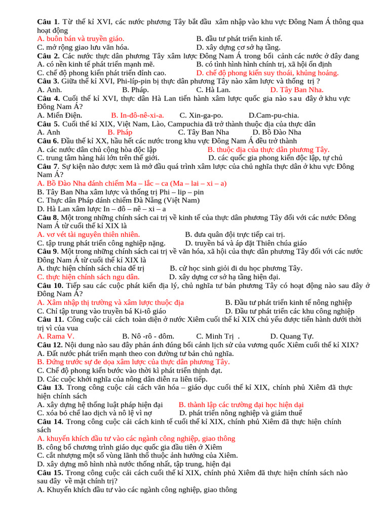 Decuong Su11 HK1 | PDF