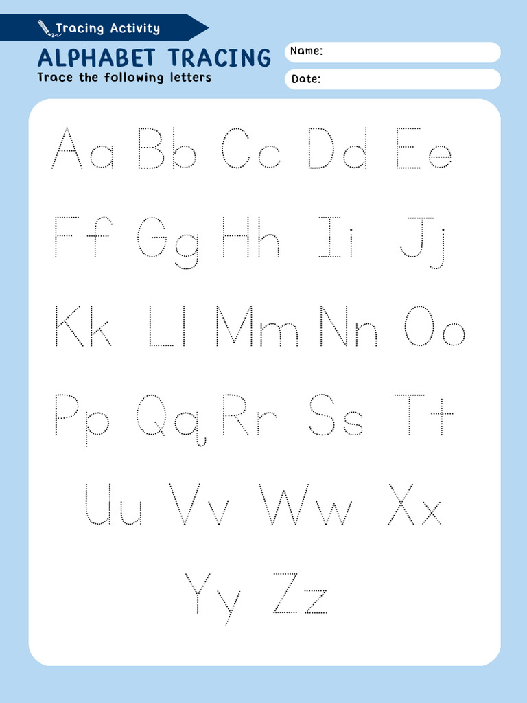 English Alphabet Tracing Worksheet in Blue White Simple Style | PDF