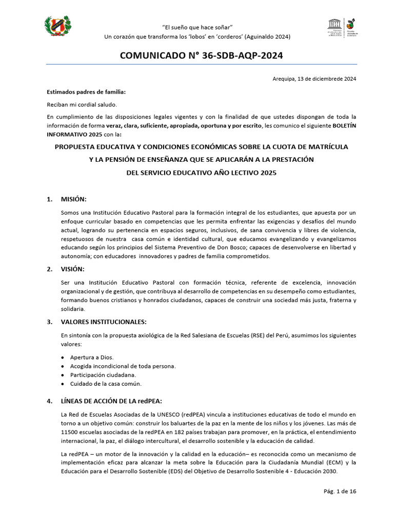 COMUNICADO Nº 36 - BOLETÍN INFORMATIVO - PROPUESTA EDUCATIVA 2025 | PDF | Evaluación | Aprendizaje