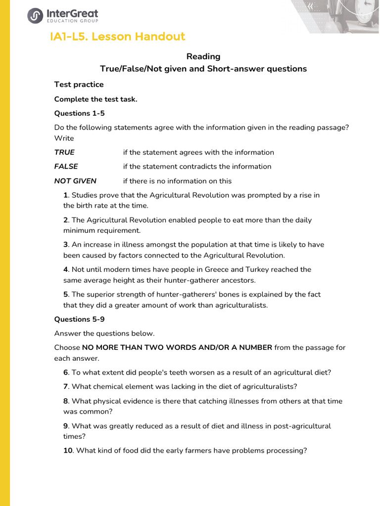 IA1-L5. Lesson Handout | PDF | Hunter Gatherer | Agriculture