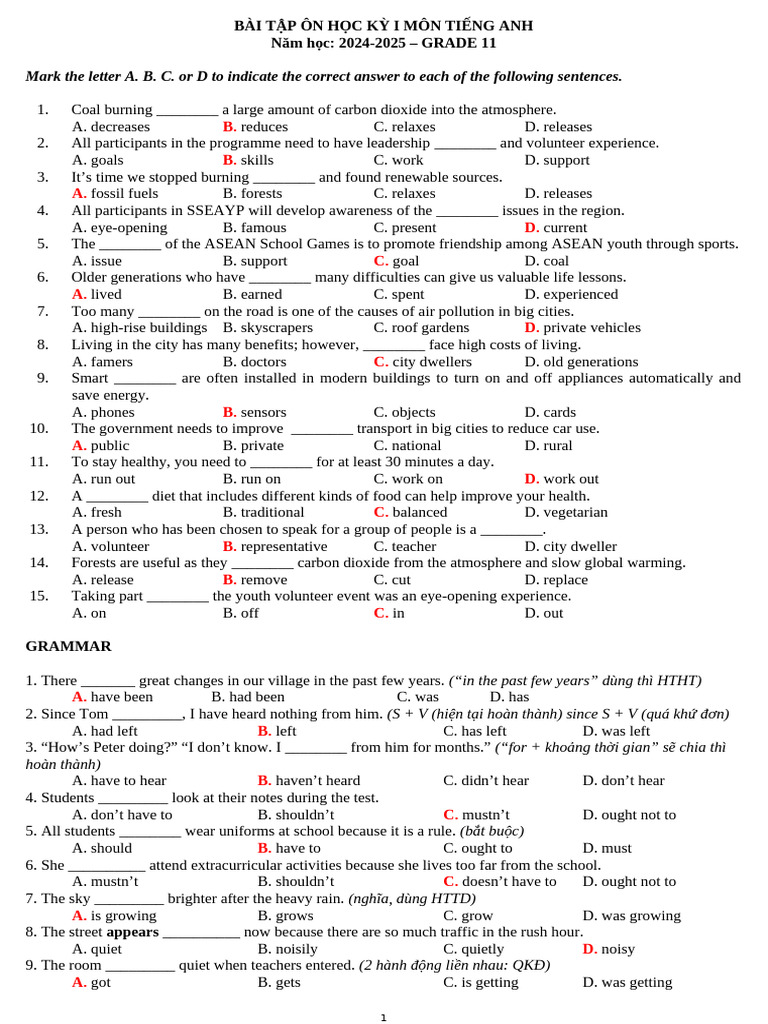 HS - BÀI TẬP ÔN THI HK1 - K11 - (24-25) | PDF | Climate Change | Greenhouse Gas
