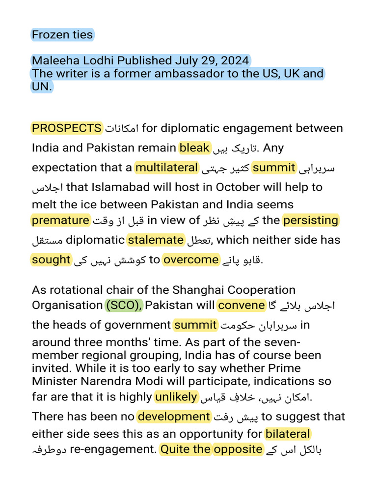 July 29,2024 Diplomatic Challenges With India, Us and China | PDF ...