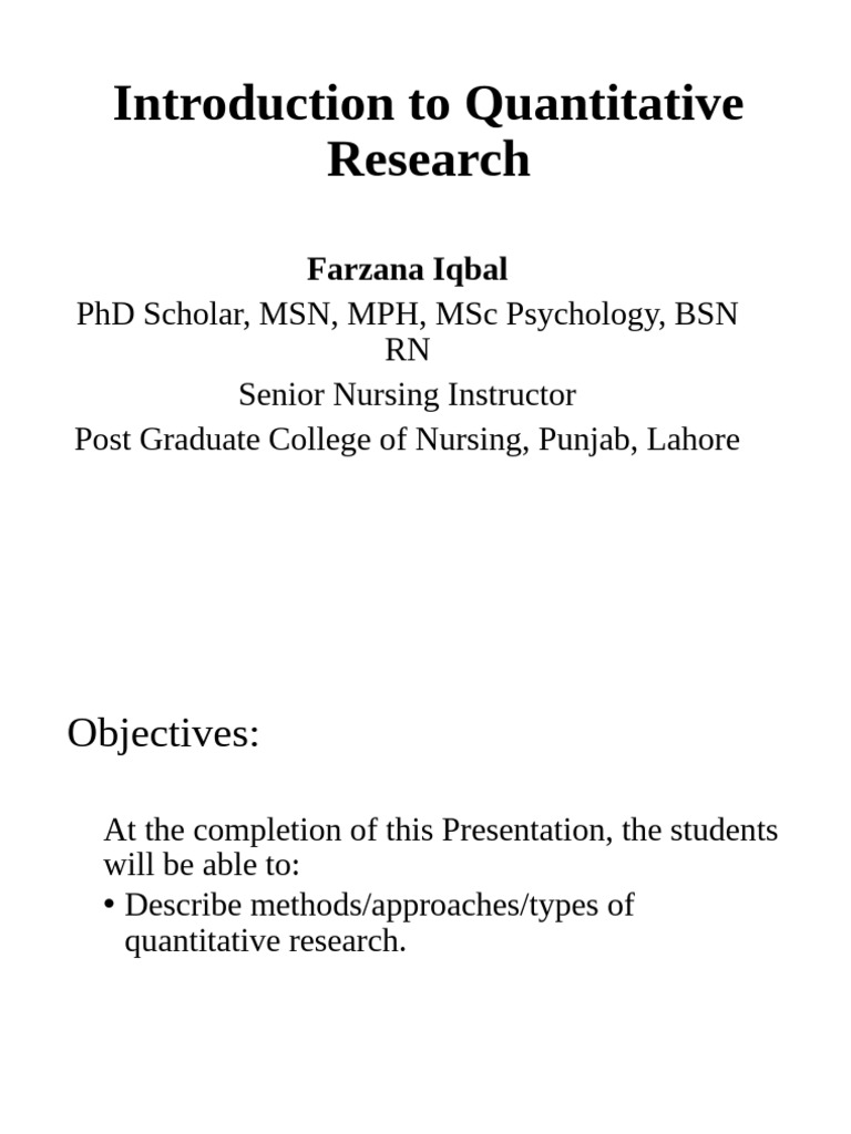 Introduction To Quantitative Research | PDF | Experiment | Design Of ...