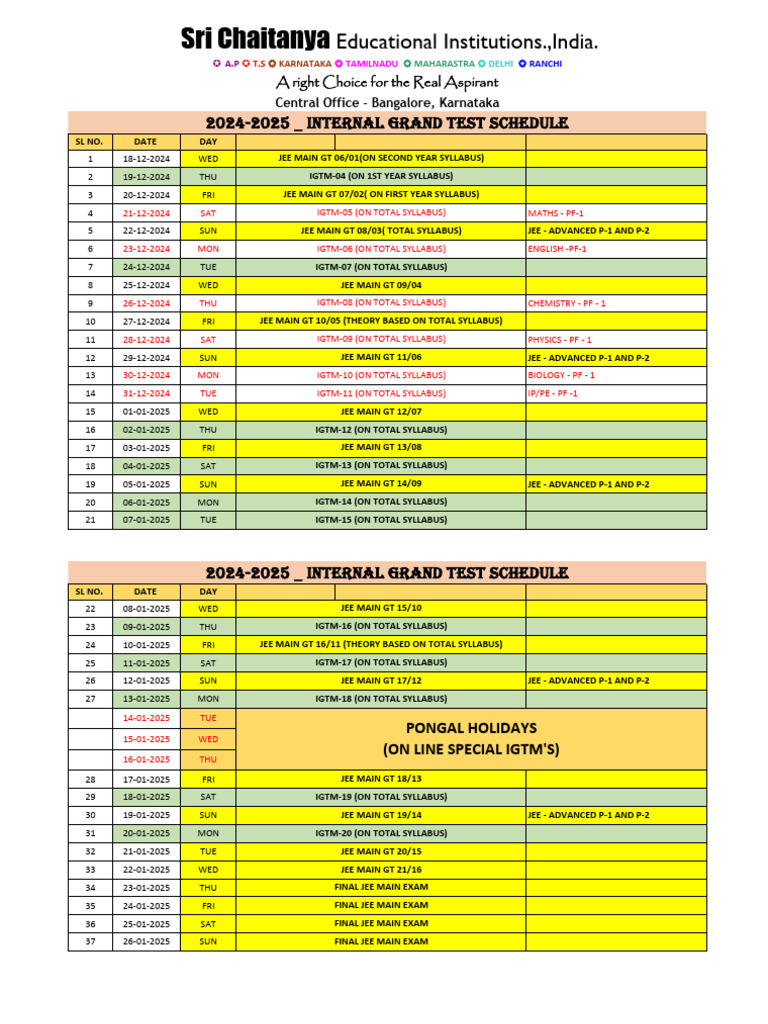 2024-2025 Grand Test Schedule | PDF | Tests | Economy Of India