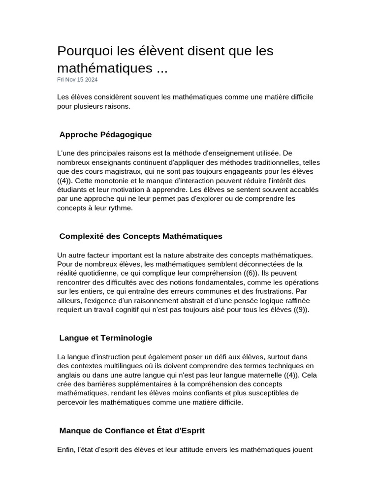 Pourquoi les élèves trouvent les maths difficiles | PDF | Concept ...