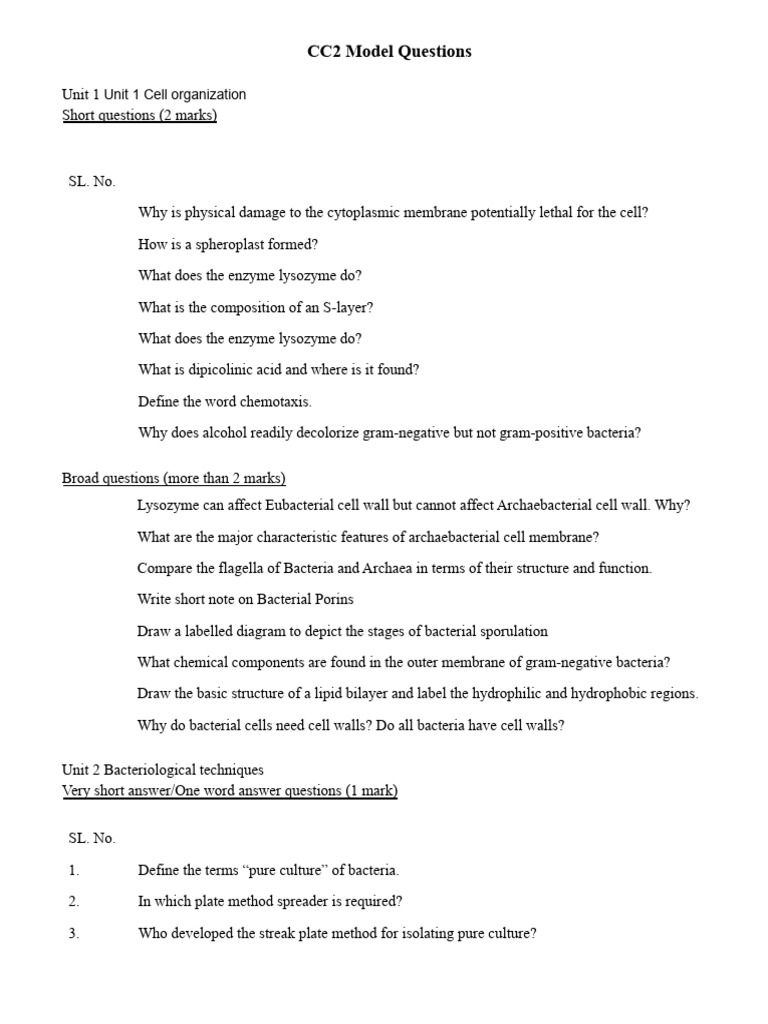 CC2_Bacteriology-Model-questions | PDF | Bacteria | Microscope