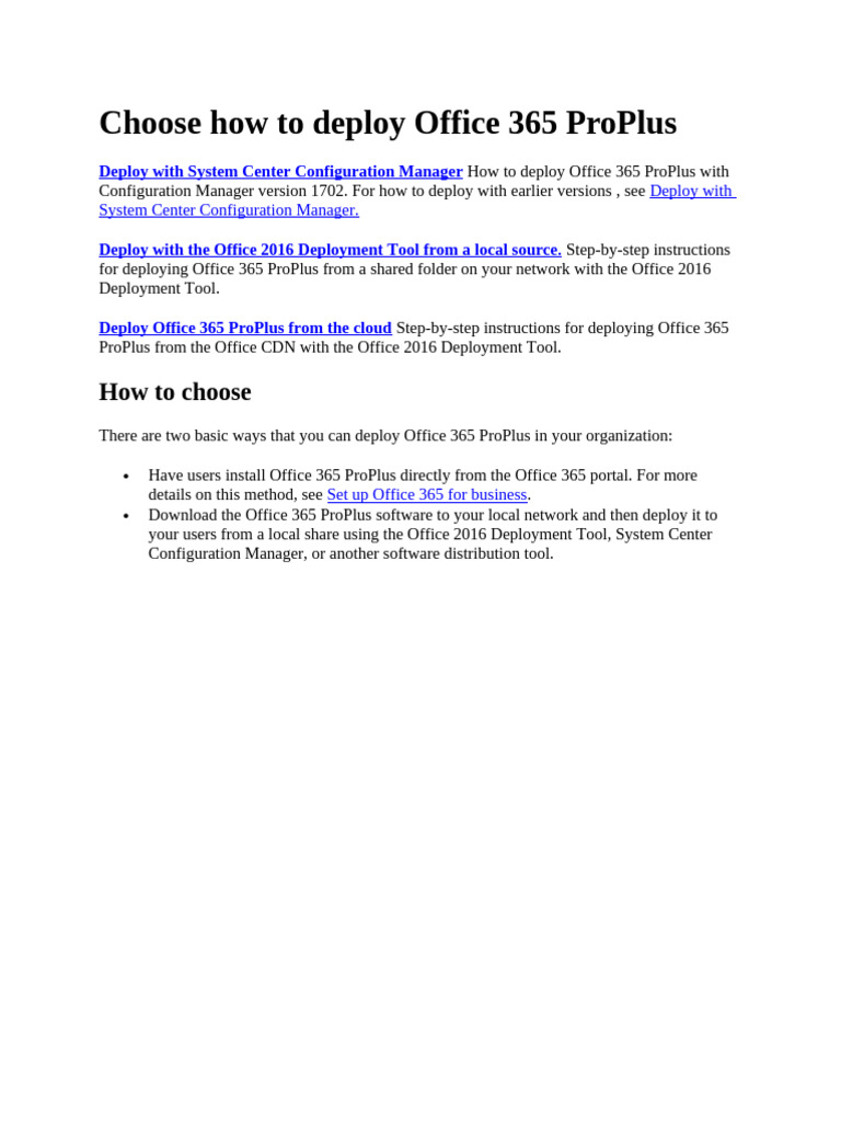 Choose How To Deploy Office 365 ProPlus | PDF | Microsoft Office ...