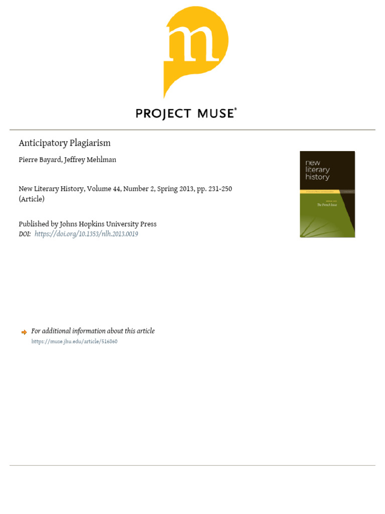 Bayard-Project Muse 516860 | PDF | Laurence Sterne | Detective Fiction