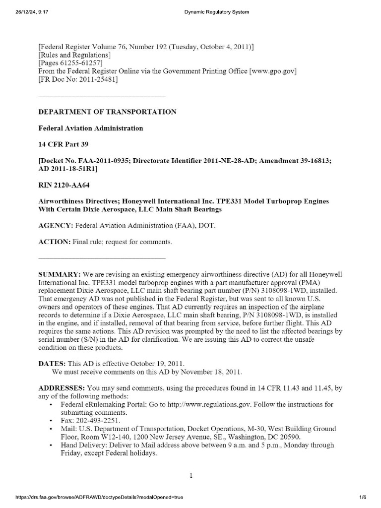 Faa Ad 2011-18-51 R1 | PDF