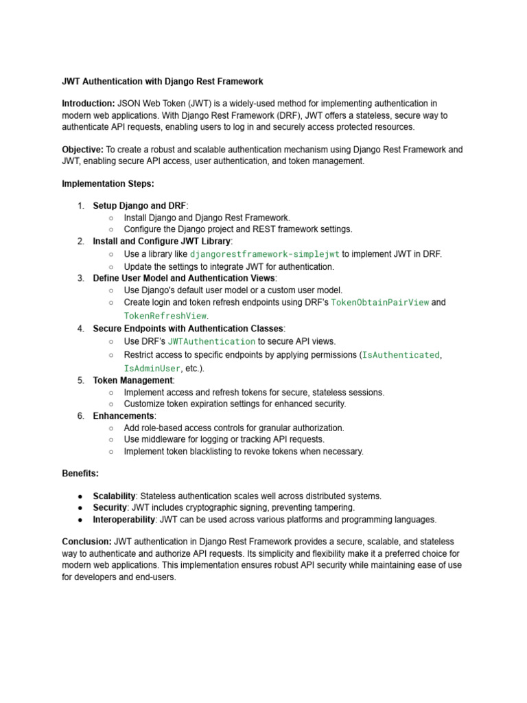 JWT Authentication With Django Rest Framework | PDF
