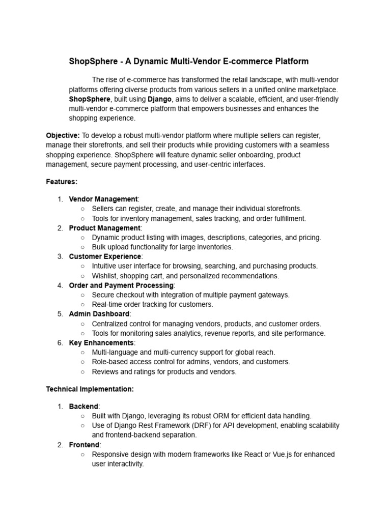 ShopSphere - A Dynamic Multi-Vendor E-Commerce Platform | PDF | E ...