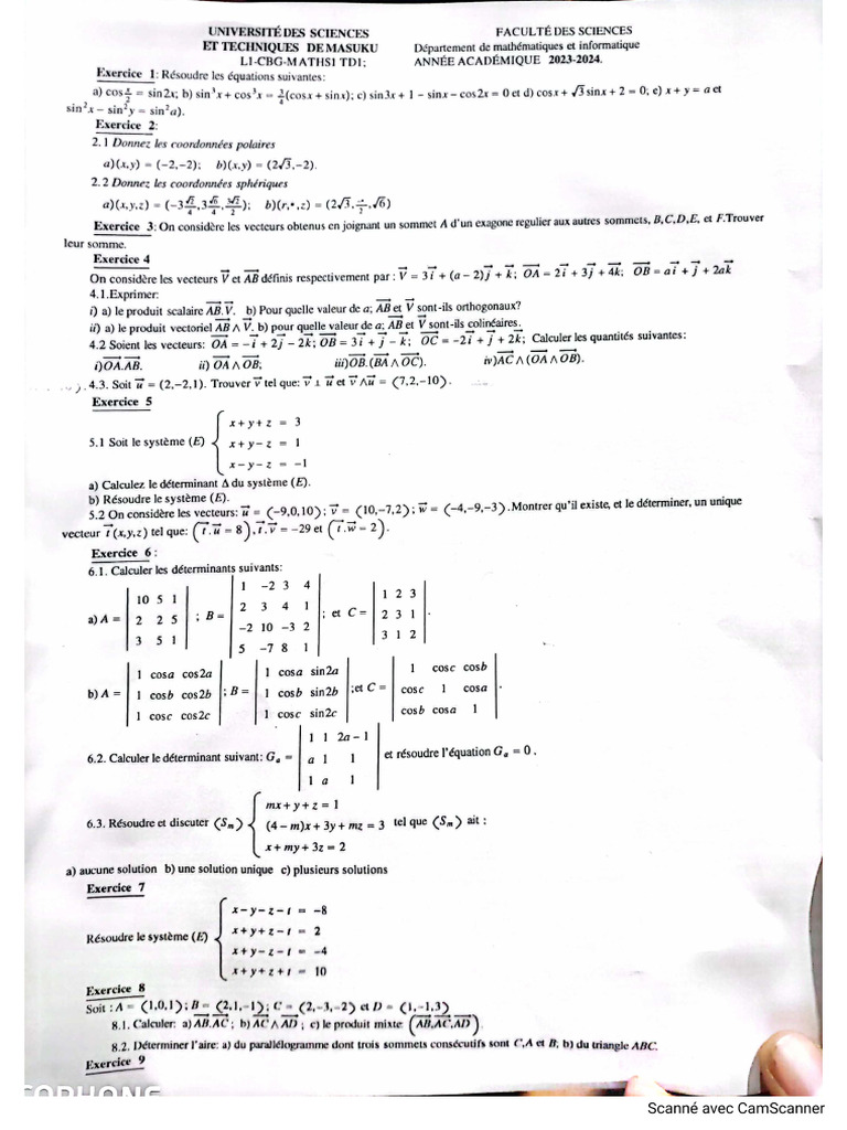 TD 1 Maths s1 | PDF