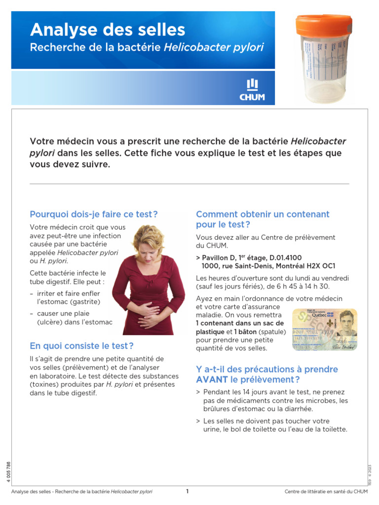 Test de selles pour Helicobacter pylori | PDF | Estomac | Spécialités ...