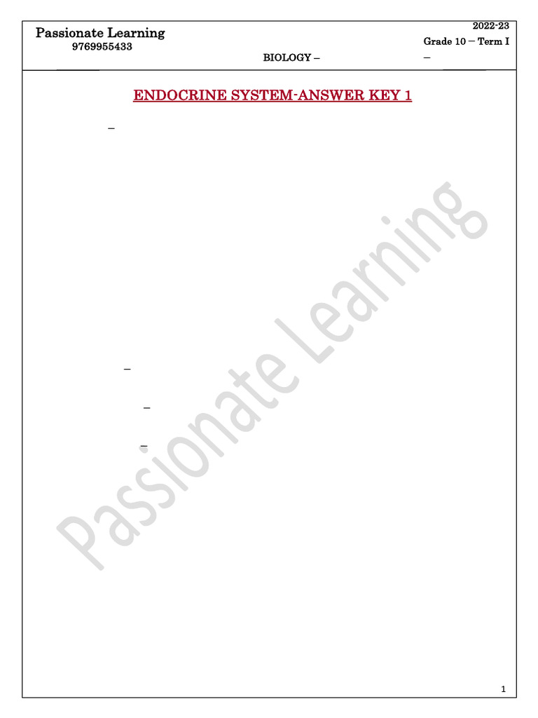 Endocrine System Answer Key for Grade 10 | PDF | Endocrine System | Thyroid