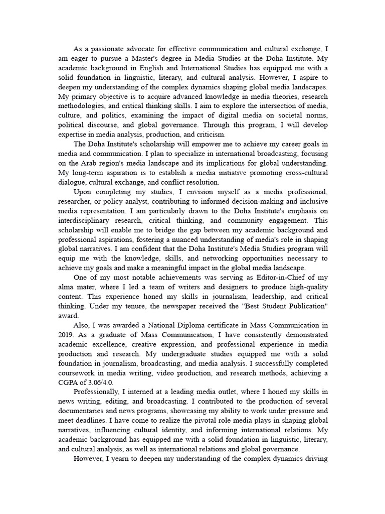 PERSONAL STATEMENT | PDF | Mass Media | Critical Thinking