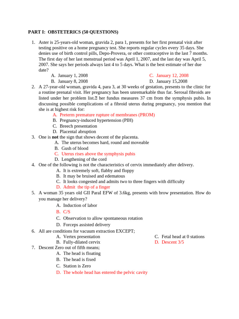 Nursing model exam | PDF | Childbirth | Miscarriage