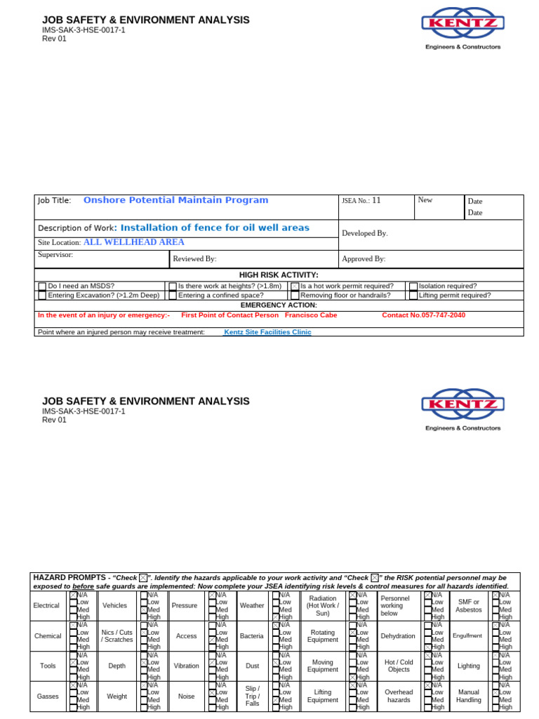 Jsea 11 Installation of Fence | PDF | Risk | Hazards