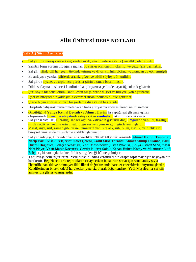 12 Edebi̇yat Ders Notlari | PDF