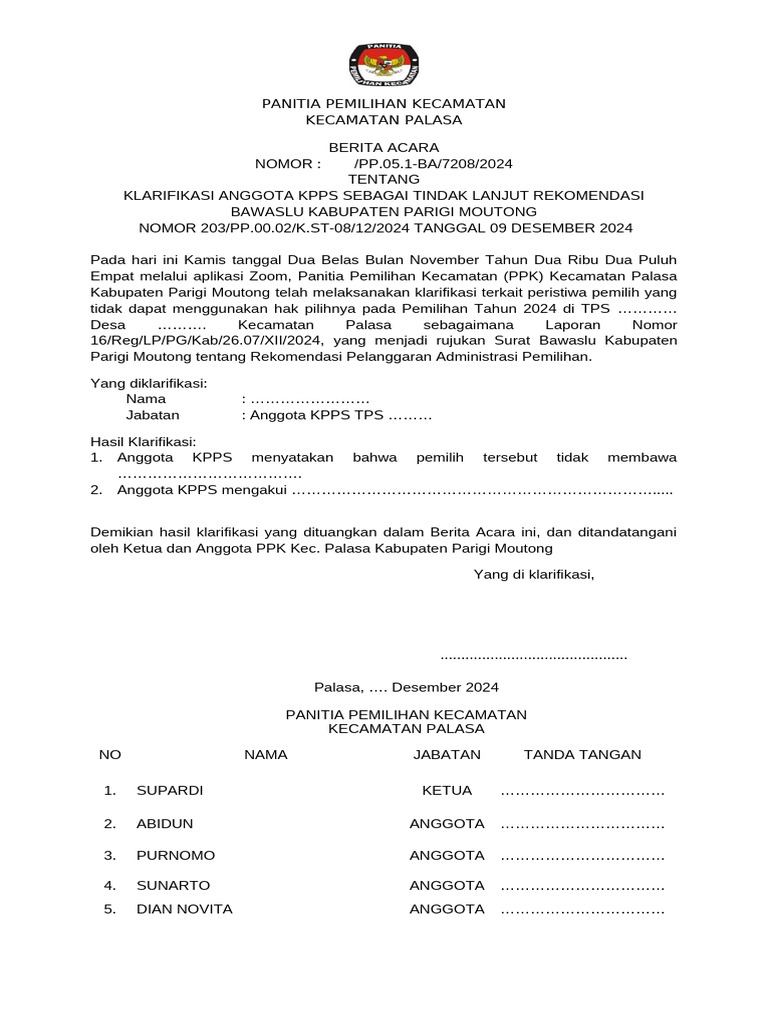 BA KLARIFIKASI PAW PPK | PDF