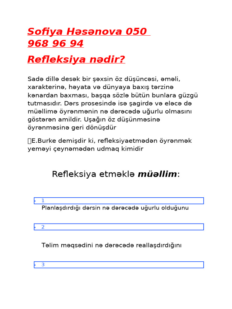 Refleksiya Nədir Sofiya Həsənova | PDF
