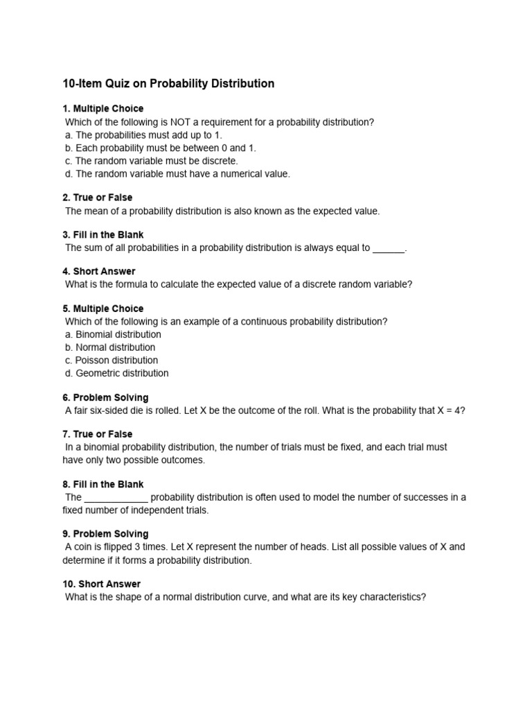 Prob. Dist. Quiz | PDF
