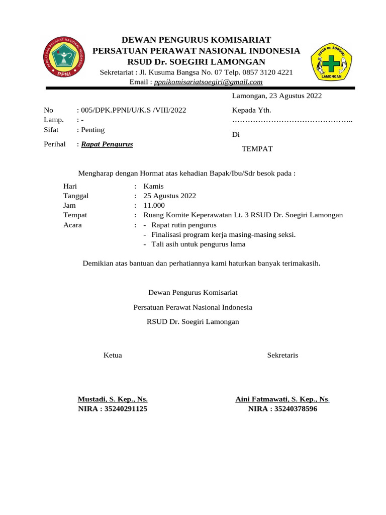 Undangan Rapat Pengurus | PDF