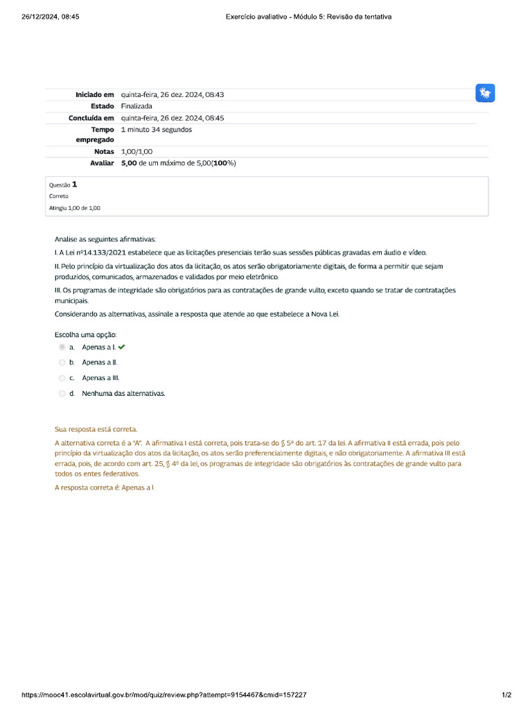 Avaliação Módulo 5 | PDF