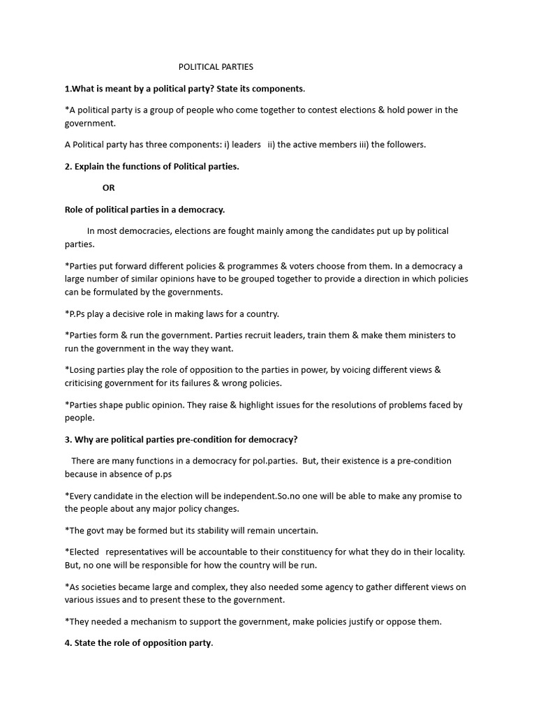 Political Parties Notes | PDF | Political Parties | Government
