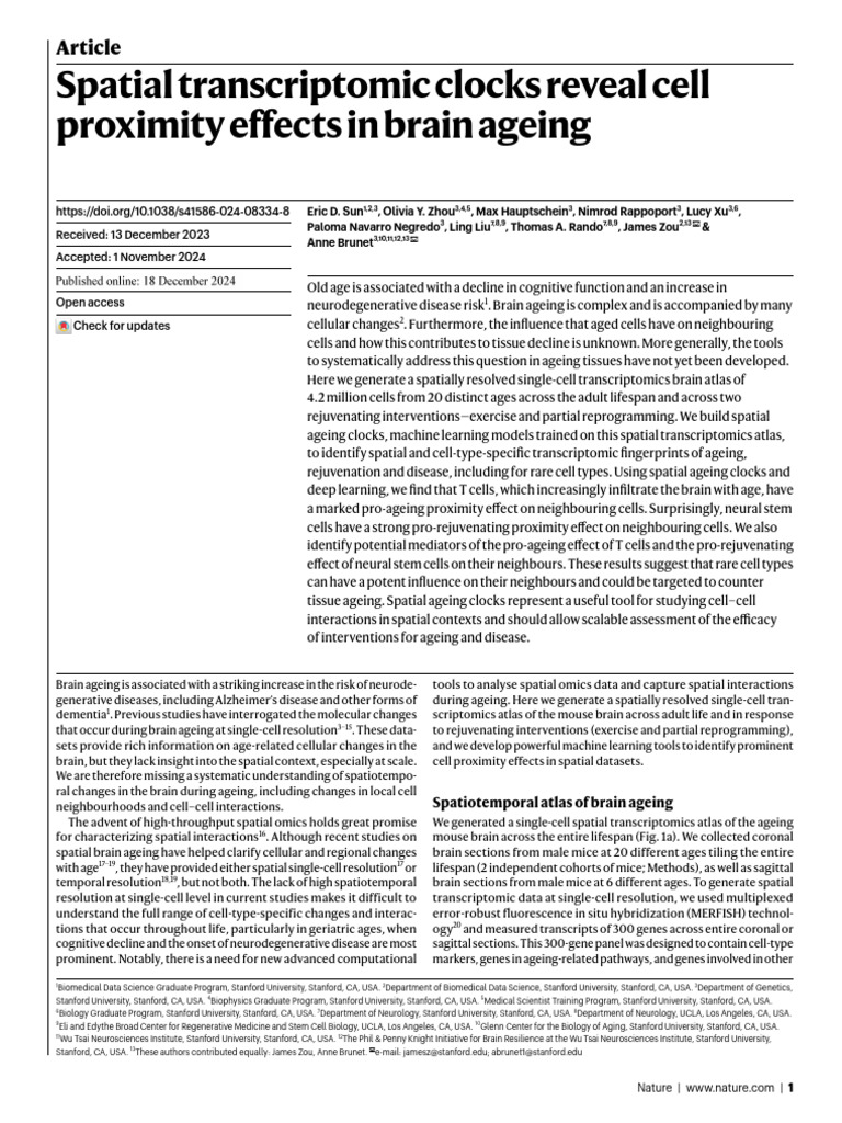 Spatial Transcriptomic Clocks Reveal Cell Proximity Effects in Brain Ageing | PDF | Anatomy ...