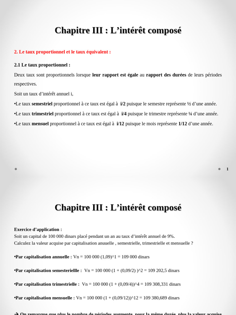 Section 2 Le taux proportionnel et le taux équivalent | PDF | Centre d ...