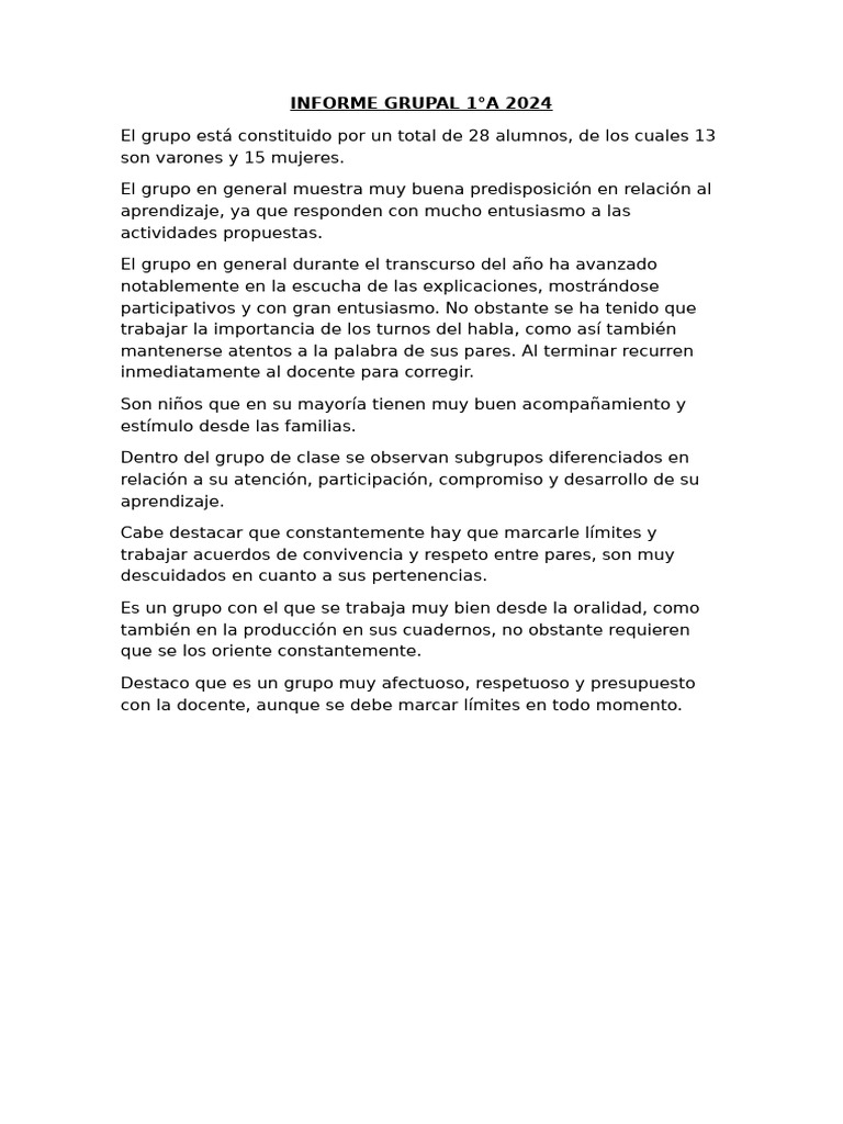Informe Grupal 1°A | PDF