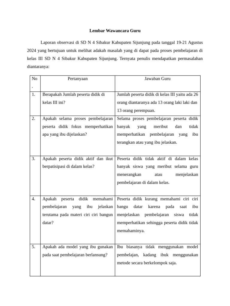 Lembar Wawancara Guru-2 | PDF