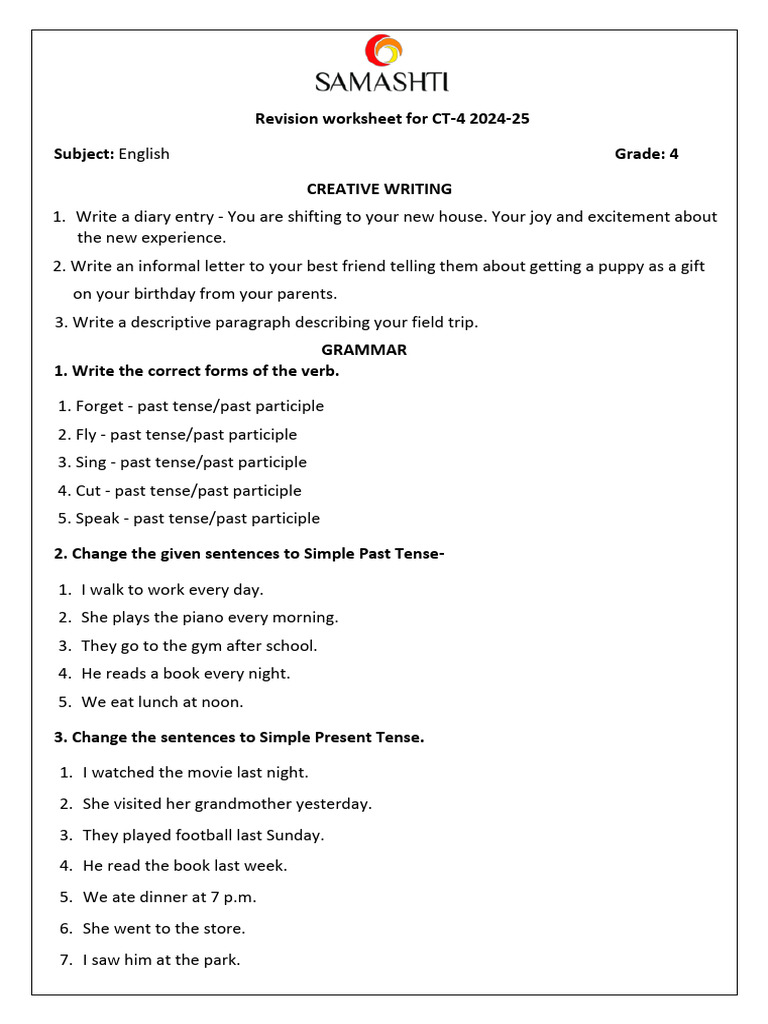 CT-4 English Creative Writing & Grammar | PDF | Verb | Linguistics