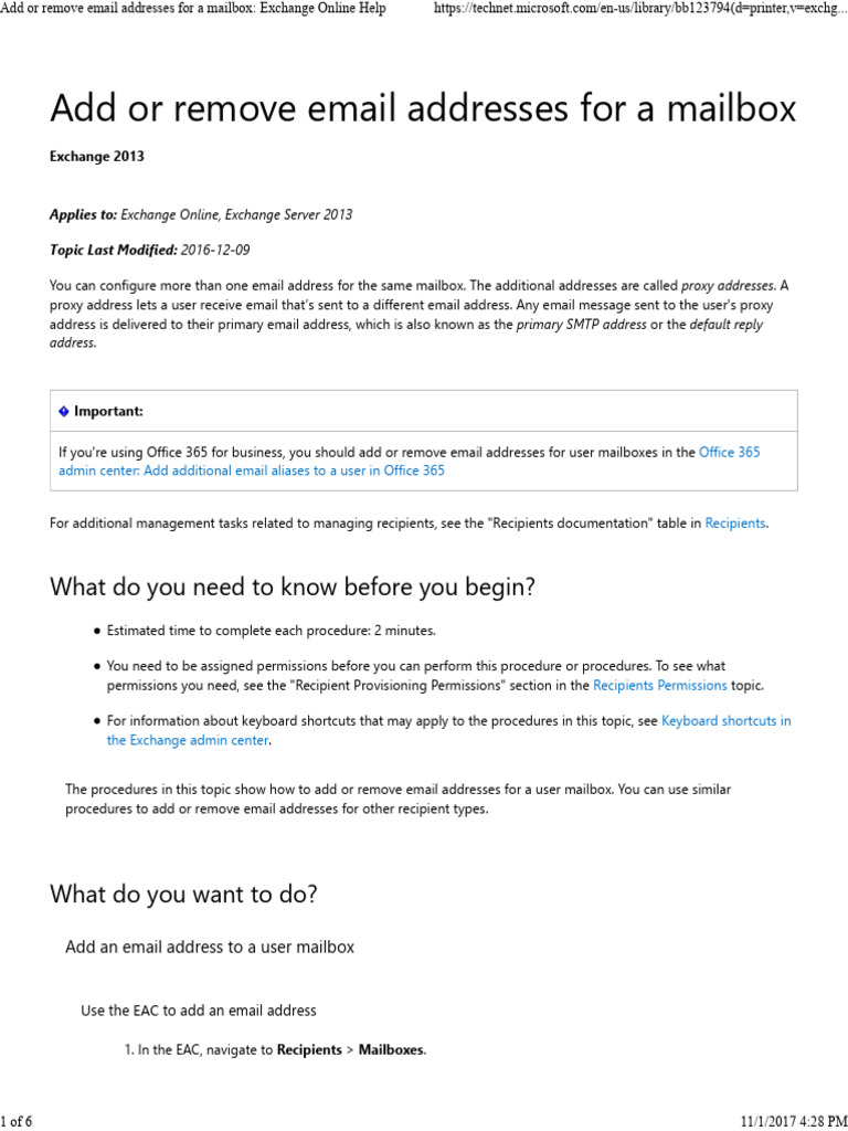 Exchange Online - Add EMAIL ADDRESSES IN POWERSHELL | PDF | Email ...