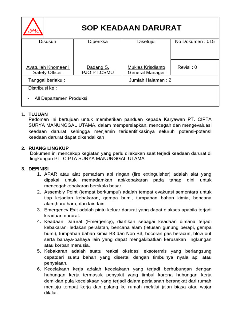 SOP Keadaan Darurat | PDF