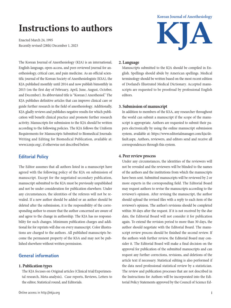 Kja - Instructions To Authors | PDF | Open Access | Clinical Trial